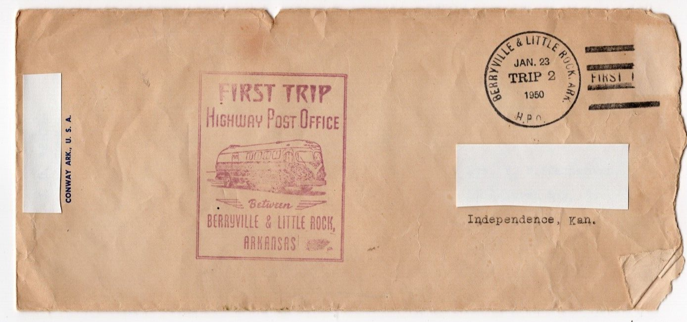 First Trip Highway Post Office Berryville Little Rock 2nd Trip POSTMARK ...