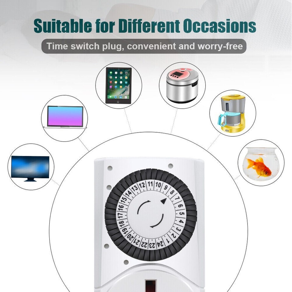24 Hour Mechanical Mains Plug In Timer Switch Time Clock Socket UK 3 ...