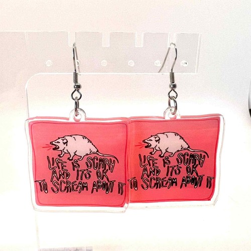 Stress Earrings - Screaming Opossum Earrings - Rodent Earrings ...