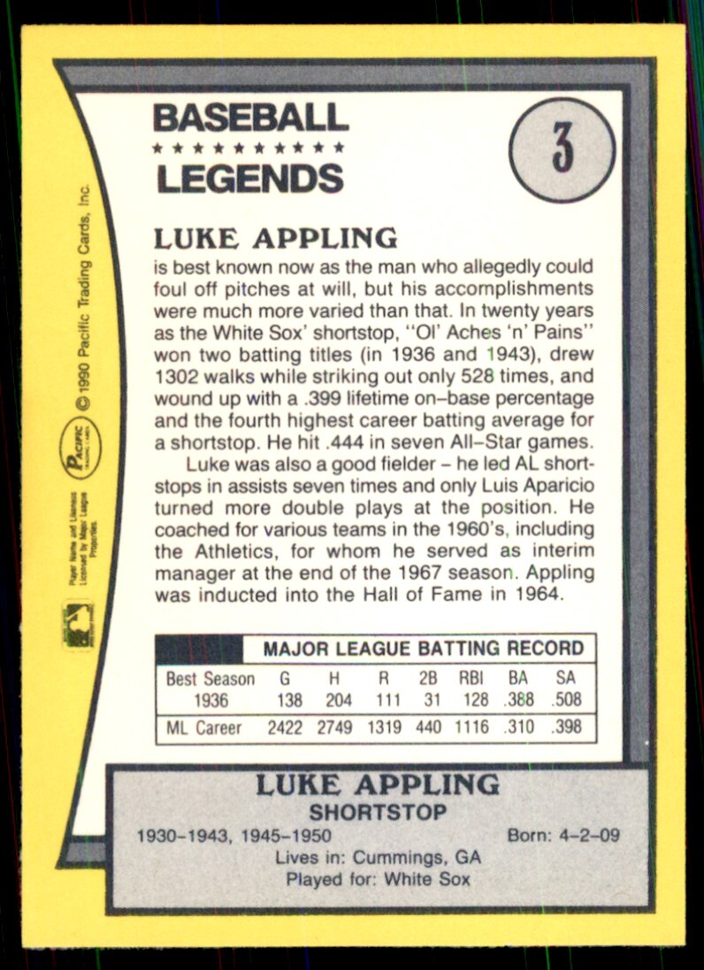 1990 Pacific Luke Appling Baseball Cards #3 | eBay