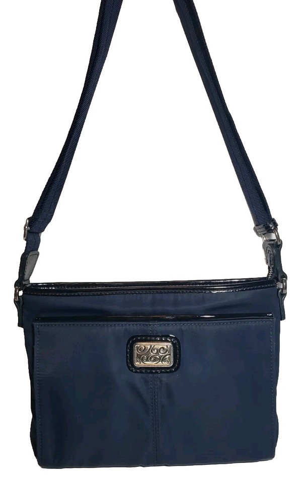 BRIGHTON NAVY BLUE TWISTER SQUARED BALDWIN CROSSBODY FRONT WALLET ...