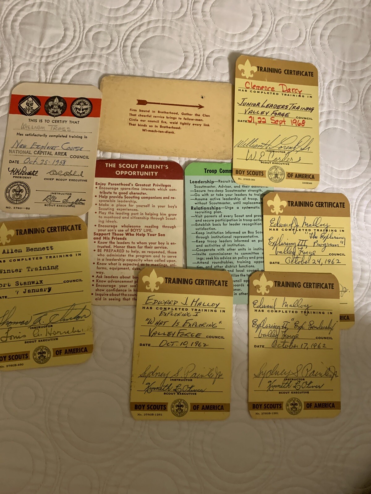 9 Boy Scout Training And OA Cards 1950s To 1960s NY, PA Washington DC ...