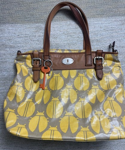 Fossil key-per genuine leather, coated canvas, ladybug tote, shoulder ...