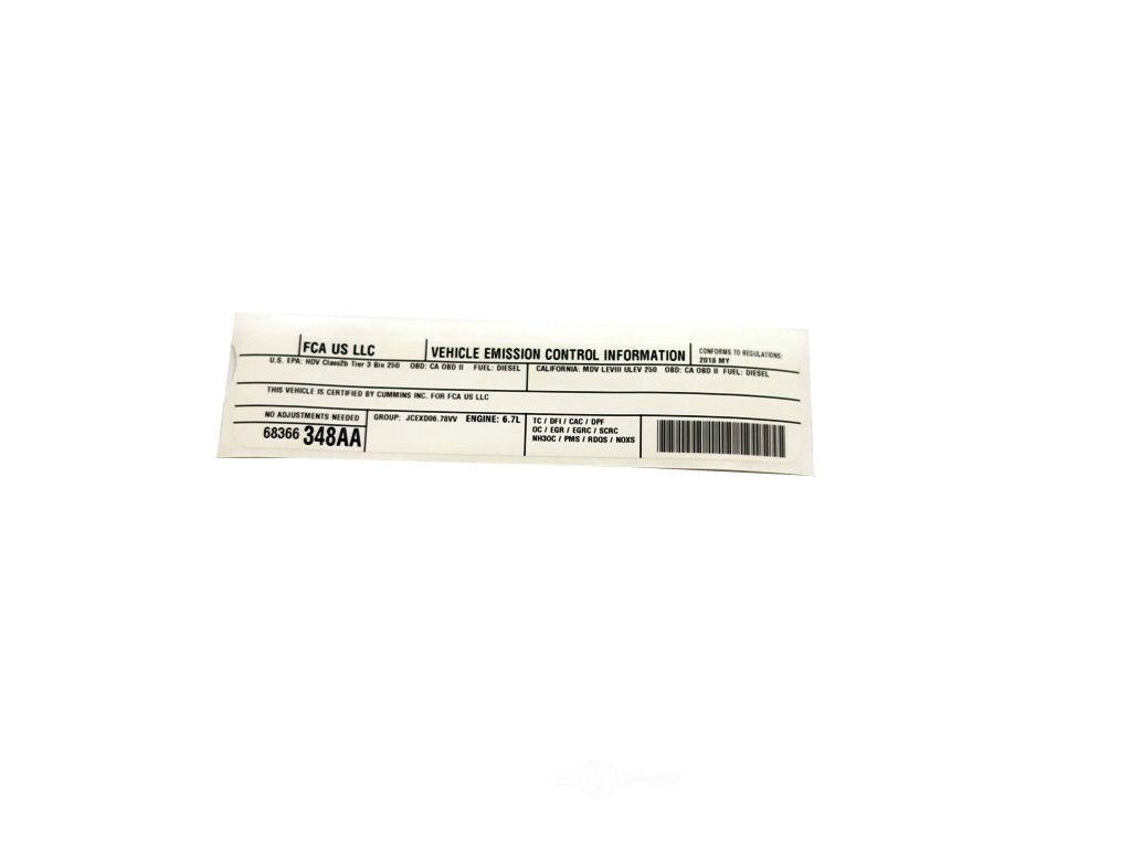 Emission Label Mopar 68366348AA for sale online | eBay