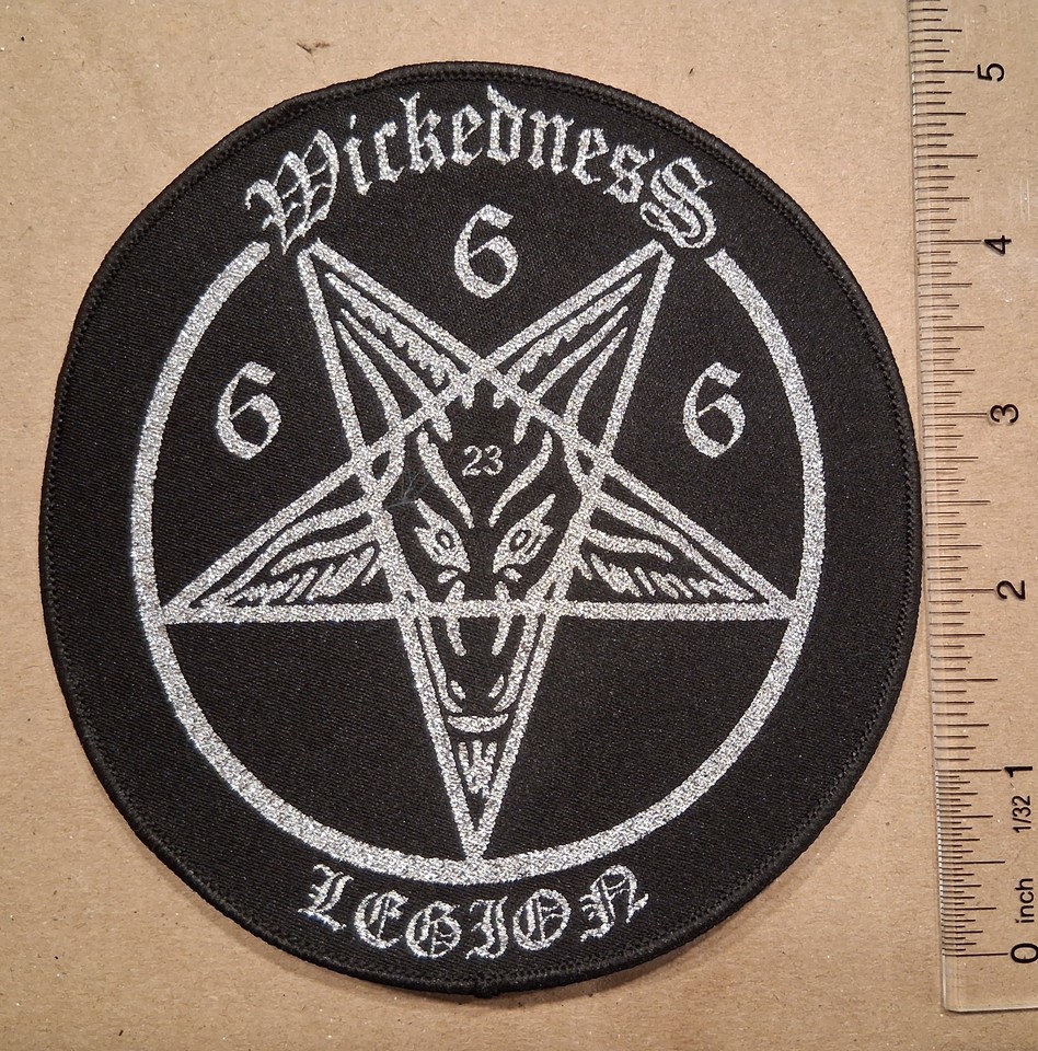 Sigil Of Baphomet 666 Woven Patch Metallic Silver Wickedness Occult ...