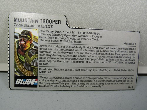 GI JOE -- 1985 ALPINE file card - 10 + items = FREE SHIP -- GIJOE | eBay