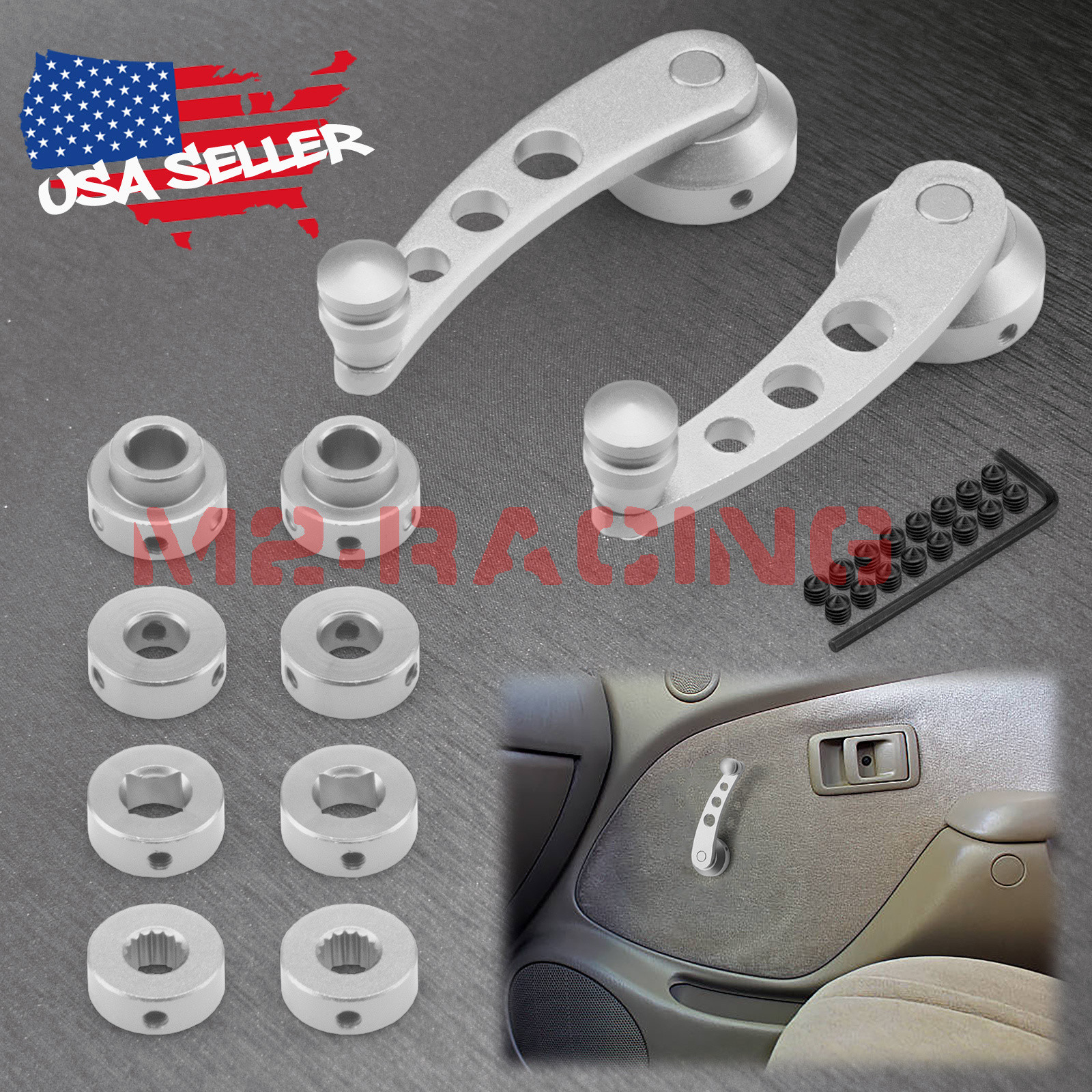 2pcs Silver Car Window Winder Glass Crank Handle Aluminum Knobs ...