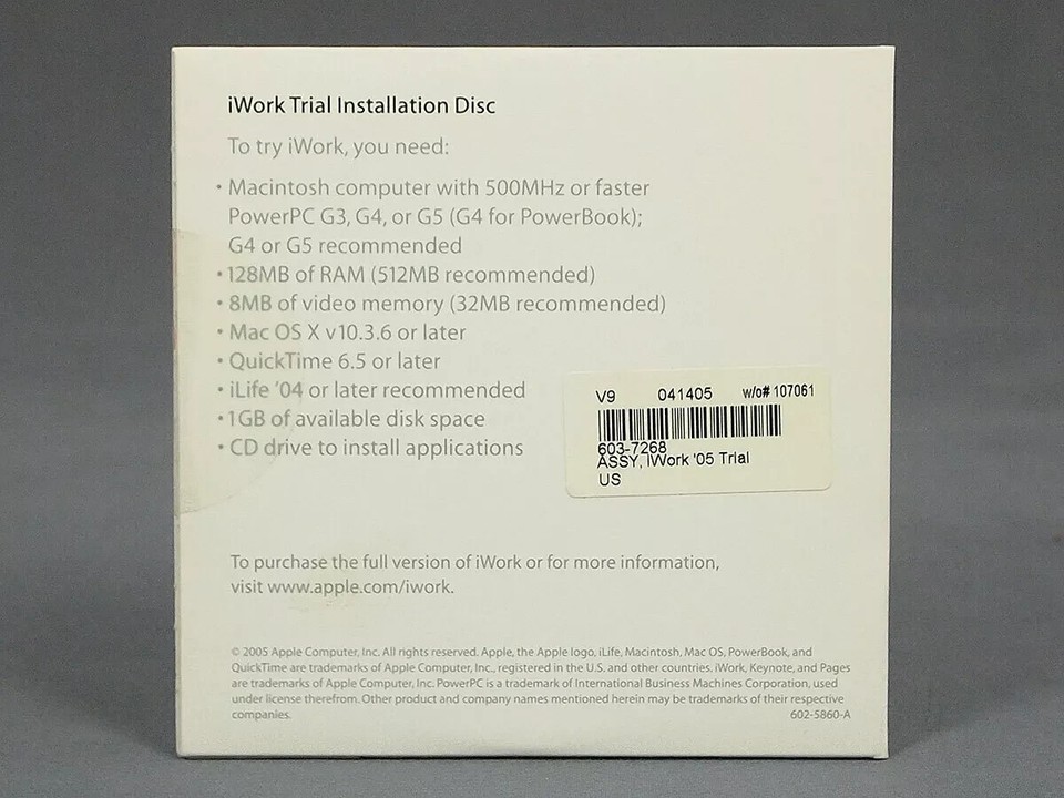 NEW SEALED Apple iWork '05 Trial Version CD-ROM Package 602-5860-A | eBay