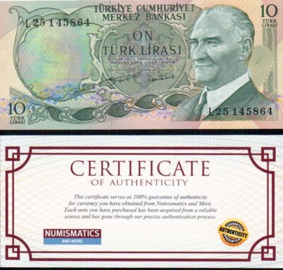 Turkey 10 Lira 1970 (1975) P-186 UNC Uncertified USA seller COA | eBay
