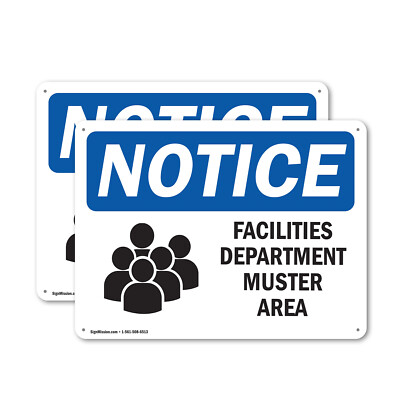 (2 Pack) Facilities Department Muster Area OSHA Notice Sign Decal Metal ...