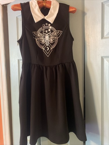 HOT TOPIC Death Moth Dress S Collared Sleeveless Black White Goth ...