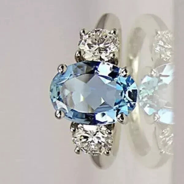 3Ct Oval Lab Created Blue Topaz Engagement Ring 14K White Gold Plated ...