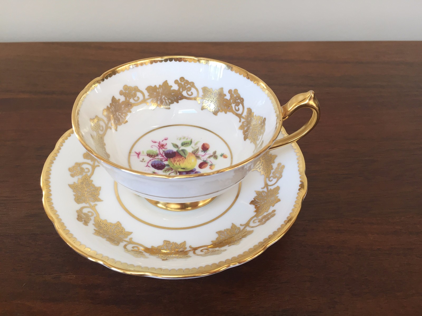Paragon WHITE & GOLD with Fruit Footed Cup & Saucer Set ~ England | eBay