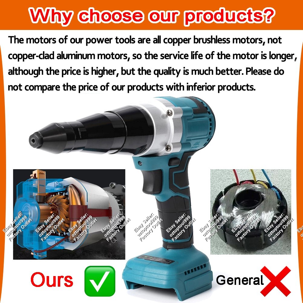 Upgraded Brushess Cordless Rivet Gun Automatic Pop Gun For Makita 18V ...