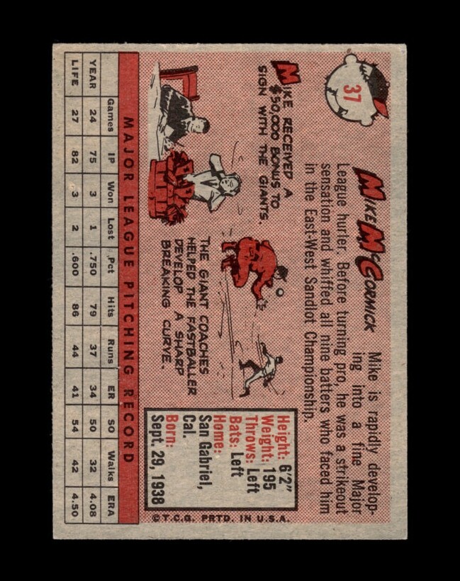 1958 Topps Set-Break # 37 Mike Mccormick EX-EXMINT *GMCARDS* | eBay