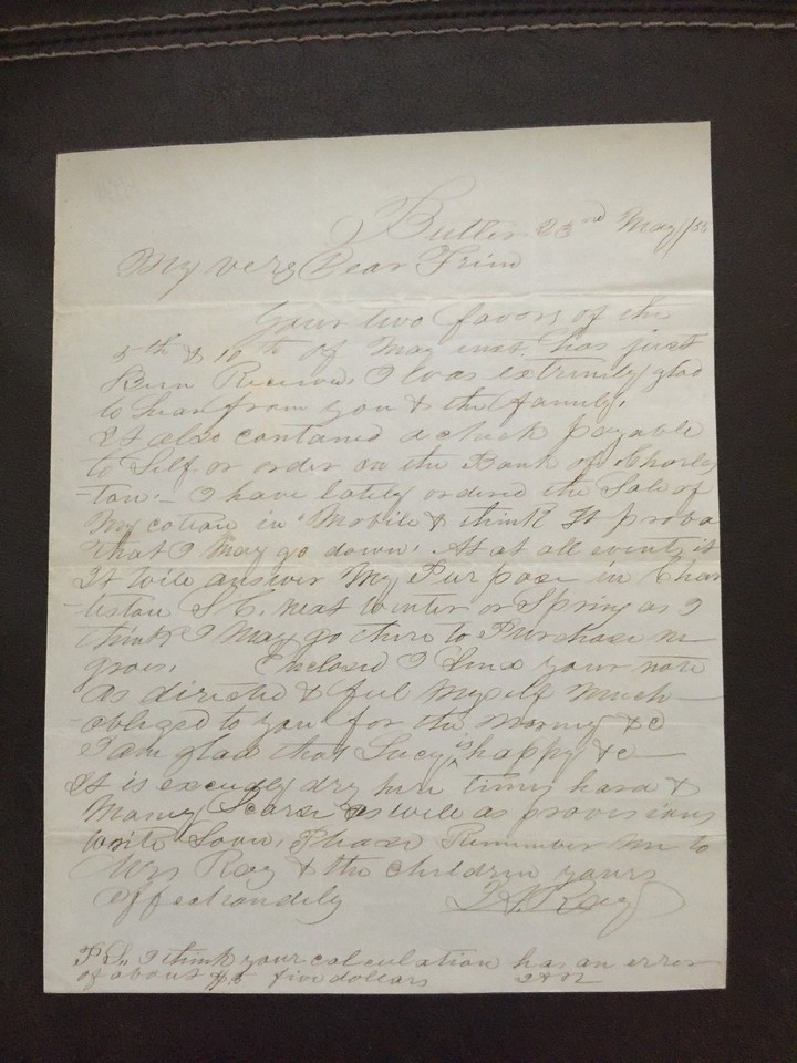Slavery Letter (mentions buying Slaves ) - with Stamp-. 1855 Original ...