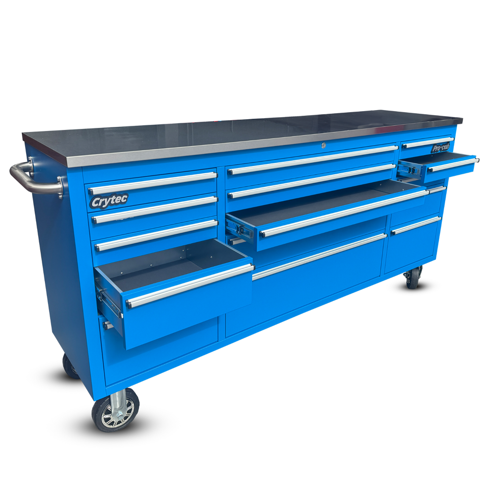 CRYTEC Pro Cab 72in Blue Stainless Steel Drawer Work Tool Box Chest ...