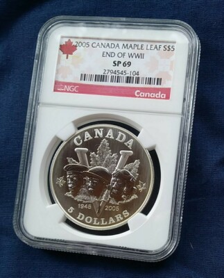 Canada NGC SP 69 2005 SILVER $5 MAPLE LEAF 60TH ANNIVERSARY End of WWII ...