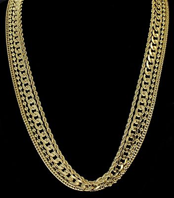 4 Chain Set 14k Gold Plated Ball Rope Franco Cuban Necklaces Hip Hop | eBay