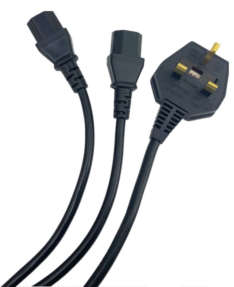 Power Plug to 2 x IEC Dual Kettle Lead PC Monitor TV Mixer Splitter ...