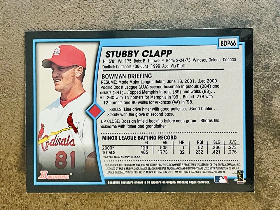 STUBBY CLAPP 2001 Bowman Draft RC BDP66 Rookie Card | eBay