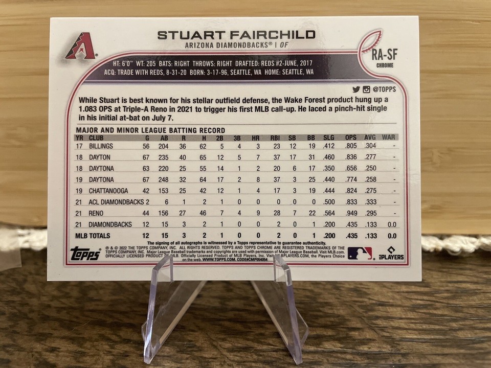 2022 Topps Chrome - Rookie Autographs #RA-SF Stuart Fairchild (AU, RC ...
