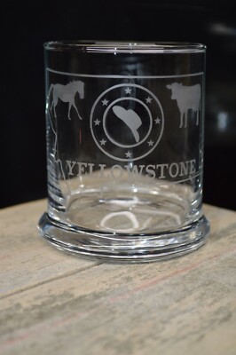 Etched glassware Yellowstone with horse and cow and hat Whiskey ...