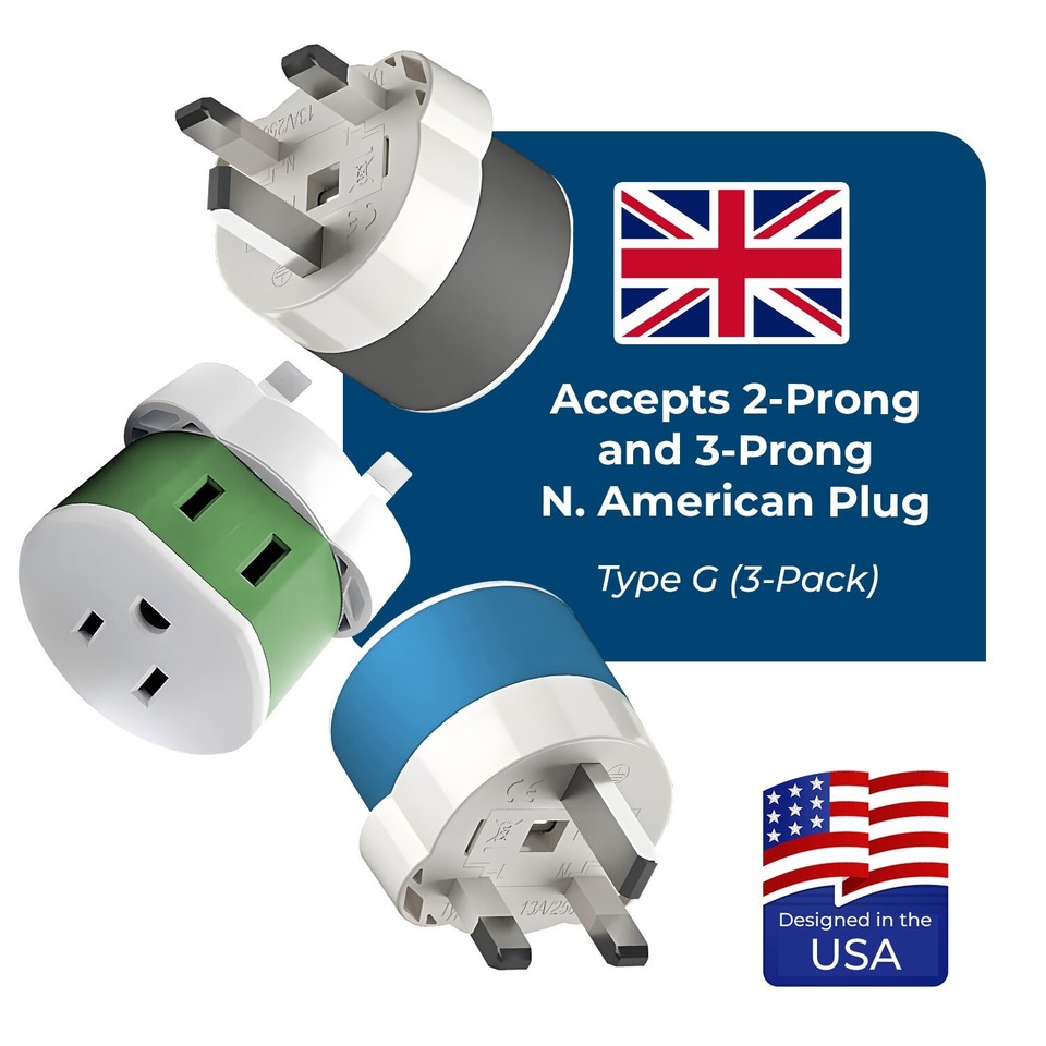 OREI UK, Ireland, Dubai Travel Plug Adapter - 2 USA Inputs - 3 Pack ...