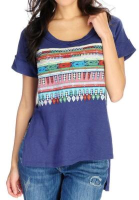 NEW Indigo Thread Co. Knit 100% Cotton Raglan Sleeved Embroidered Hi-Lo ...