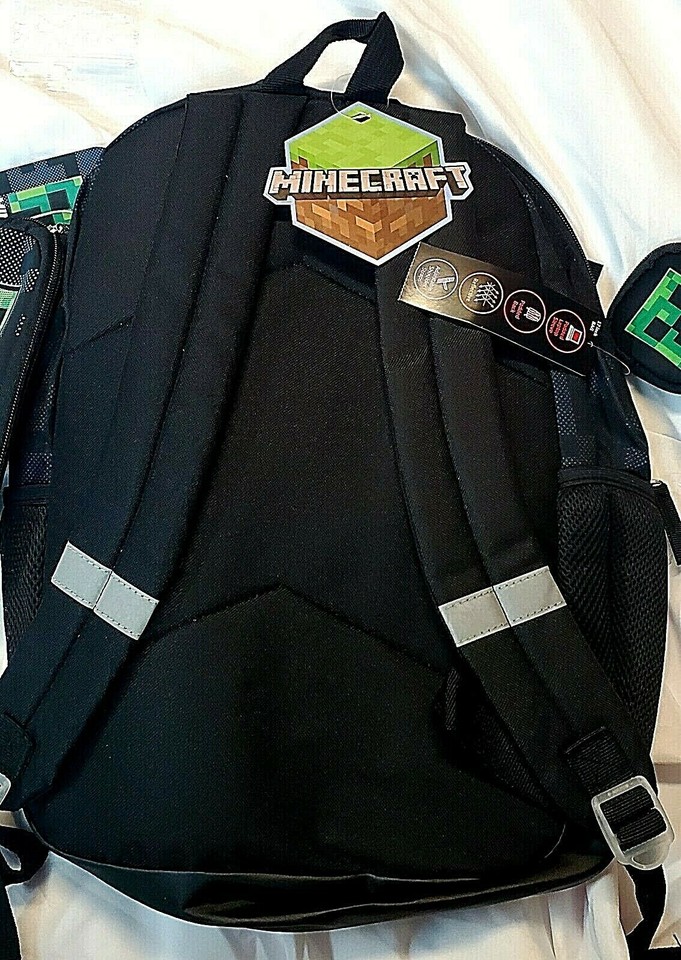 Minecraft 17" Backpack Creeper Lunch Set w/ 15" Laptop Tablet Pocket ...