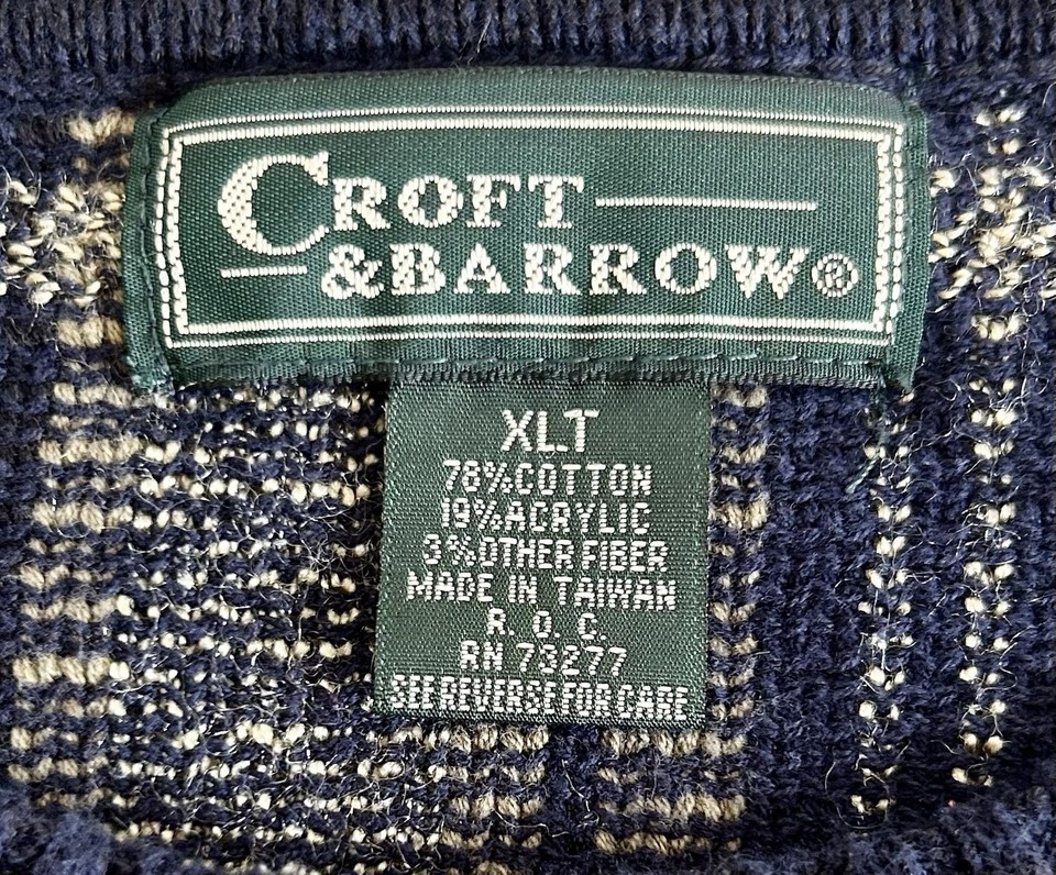Croft & Barrow Men's Crew Neck Blue Plaid Sweater ~ Size XLT Extra ...