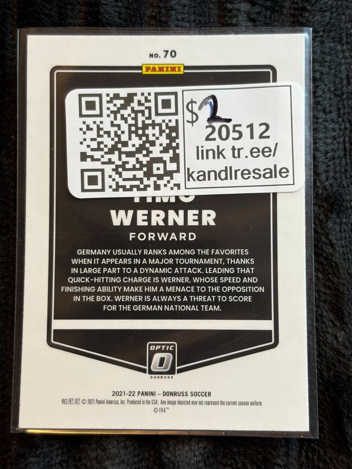 2021-22 Panini Donruss Soccer Optic Card Timo Werner No.70 Germany Road ...