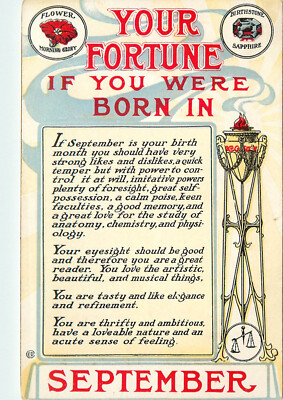 Postcard Fortune Telling September Sapphire Libra Morning Glory Zodiac ...