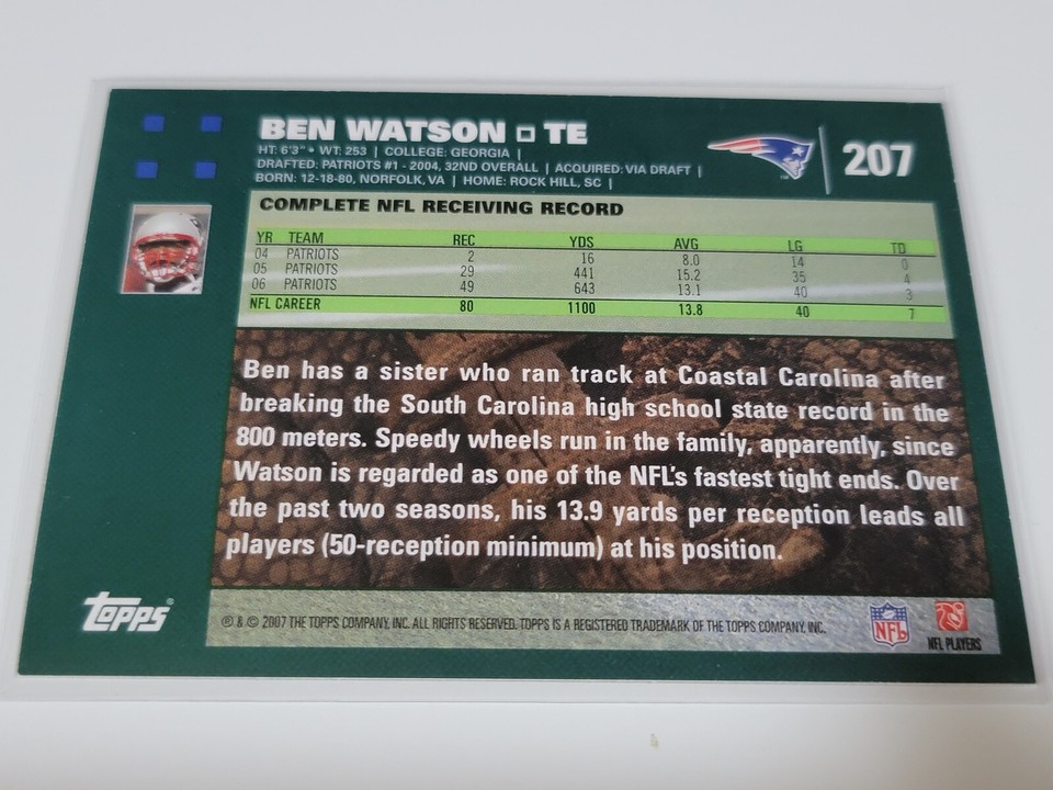 BEN WATSON 2007 Topps #207. PATRIOTS | eBay