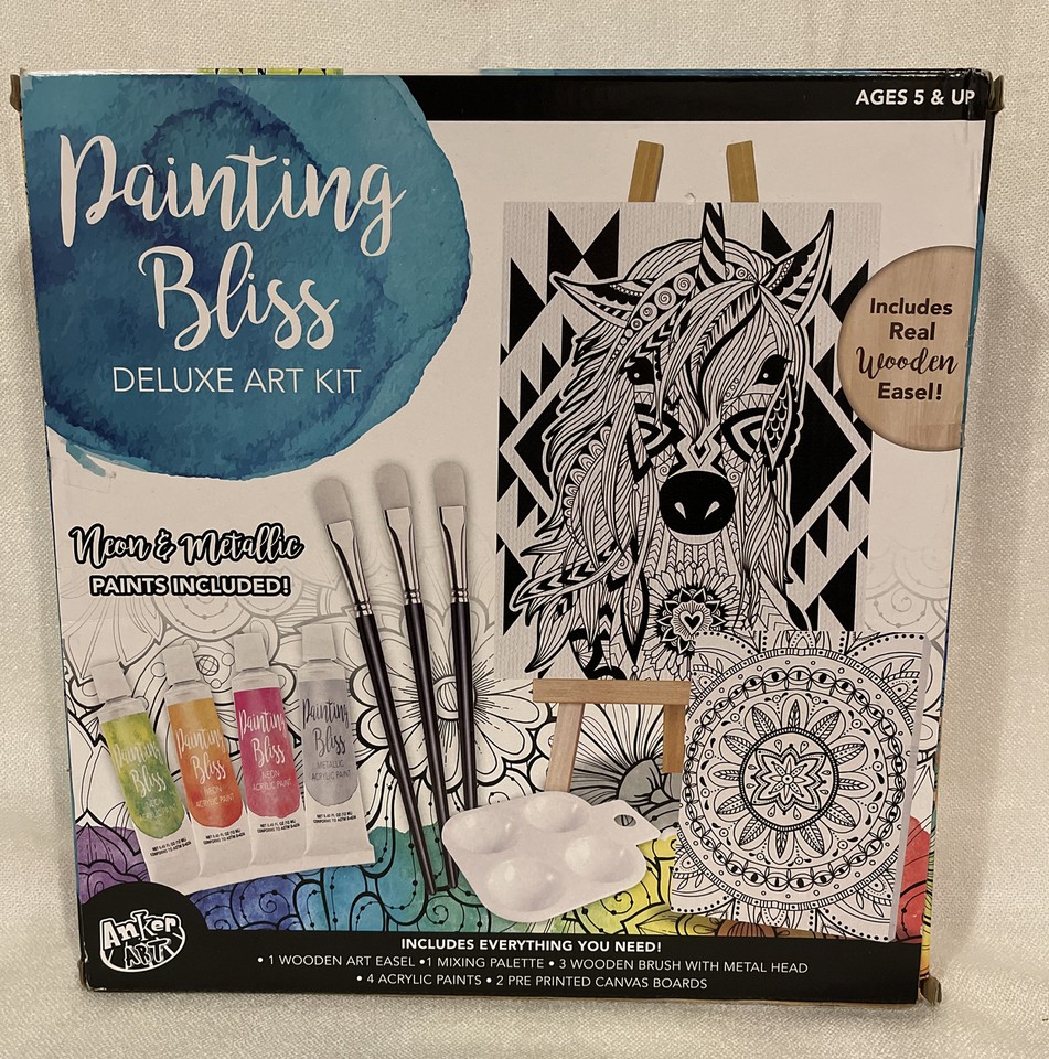 New Painting Bliss Deluxe Art Kit With Wooden Tabletop Easel Neon ...