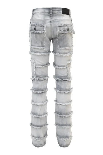 Evolution Men's Edge Cut Patchwork True Stacked Cargo Denim Jeans ...