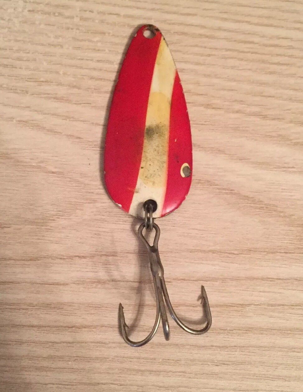 Vintage 2" inch 3 Hook Red and White Spoon Fishing Lure with Eye - Nice ...
