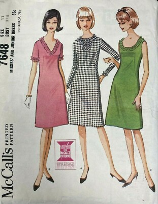 Vintage McCall's Sewing Pattern 7648 Misses' Dresses Sz 11 1964 ...