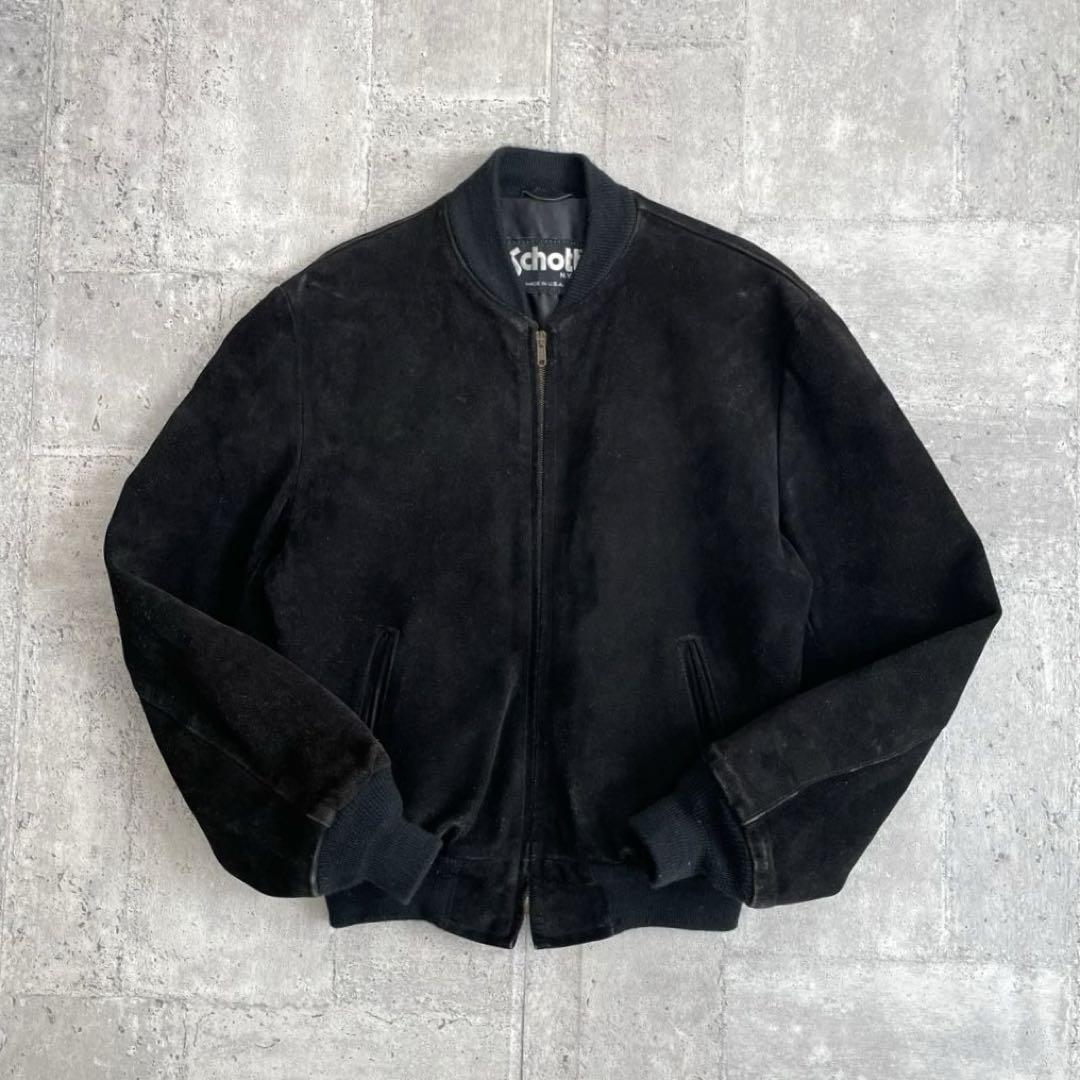 Schott suede leather bomber jacket black size 38 from… - Gem
