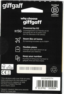 2024 Giffgaff SIM Card 5G Data 4G Save Money | Grelly UK