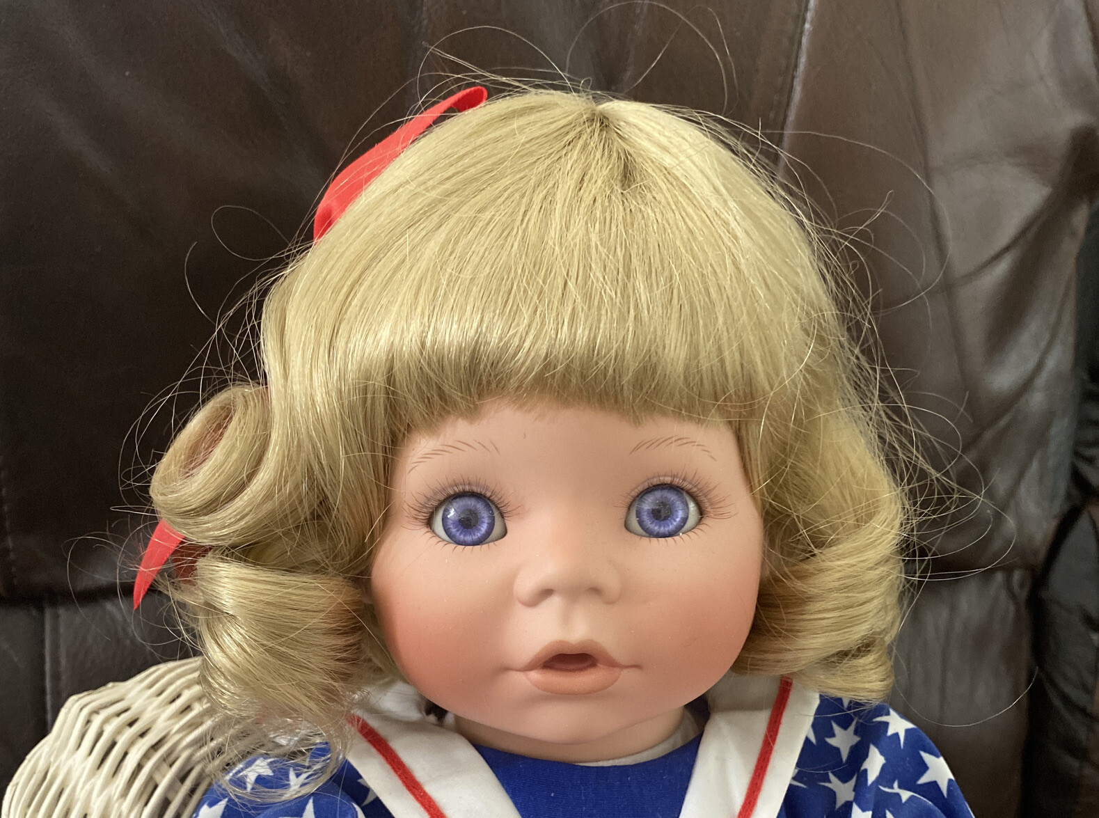 VTG Danbury Mint Porcelain Doll Susan Wakeen Blonde Blue Eyes Patriotic ...
