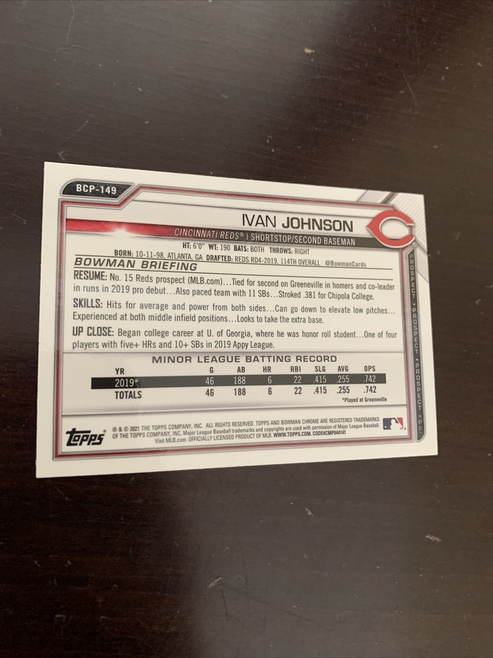2021 Bowman Chrome Ivan Johnson Cincinnati Reds BCP-149 1st Bowman | eBay