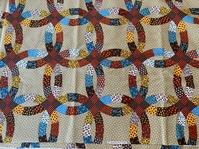 Vtg CRANSTON PRINT WORKS~Double Wedding Ring Cheater Fabric~Heavy ...