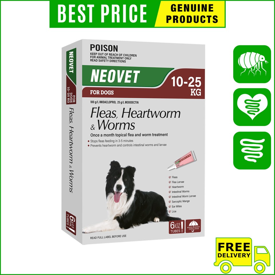 Neovet for Dogs 6 Pipettes Flea Heartworm Worm Treatment | eBay Australia