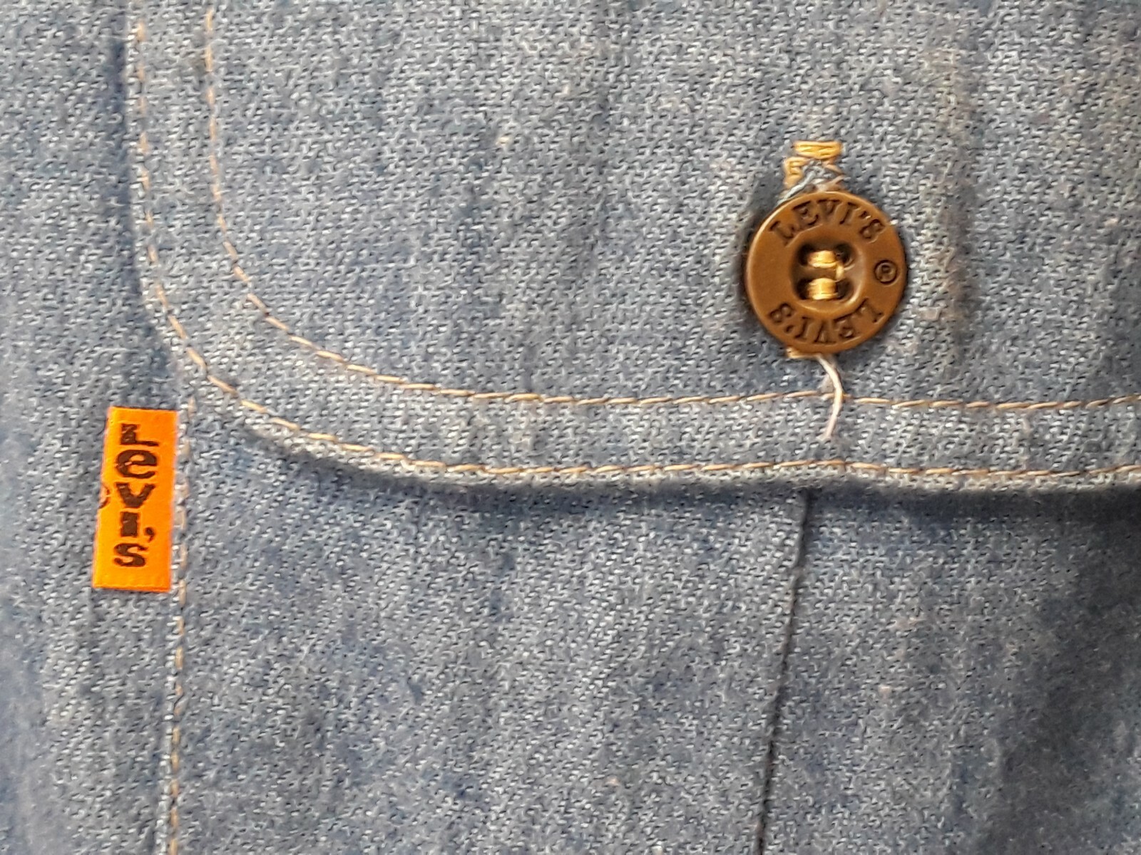 LEVI jeans VinTagE 1970's ORANGE TAB DENIM SHIRT JACK… - Gem