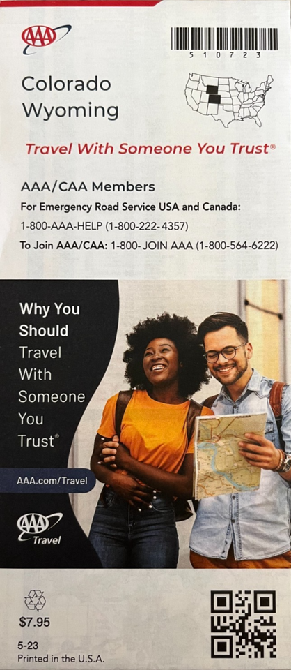 New AAA COLORADO - WYOMING STATE ROAD MAP Highway Tour CO/WY Springs ...