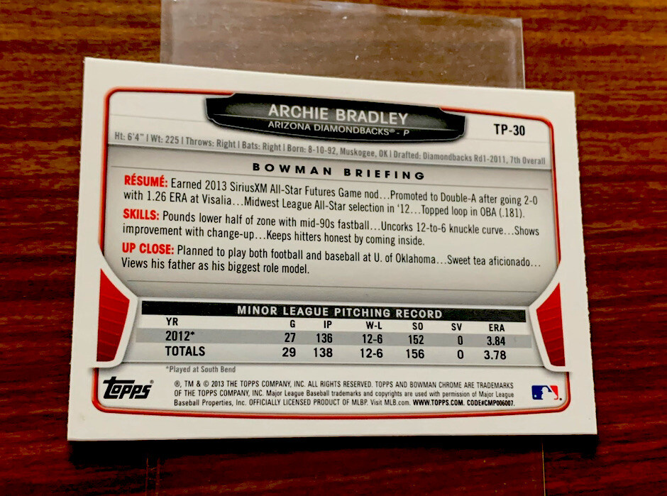 Archie Bradley 2013 Bowman Chrome Draft Top Prospects RC # TP-30, LA ...