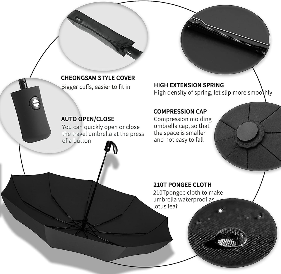 Windproof Travel Compact Umbrella-Automatic Umbrellas for Rain-Compact ...