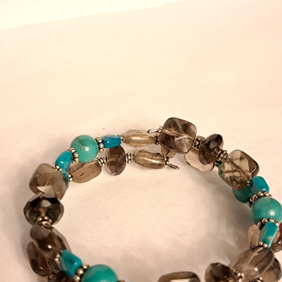 Handmade Sterling Silver Turquoise Smoky Quartz Bracelet Spring Style ...