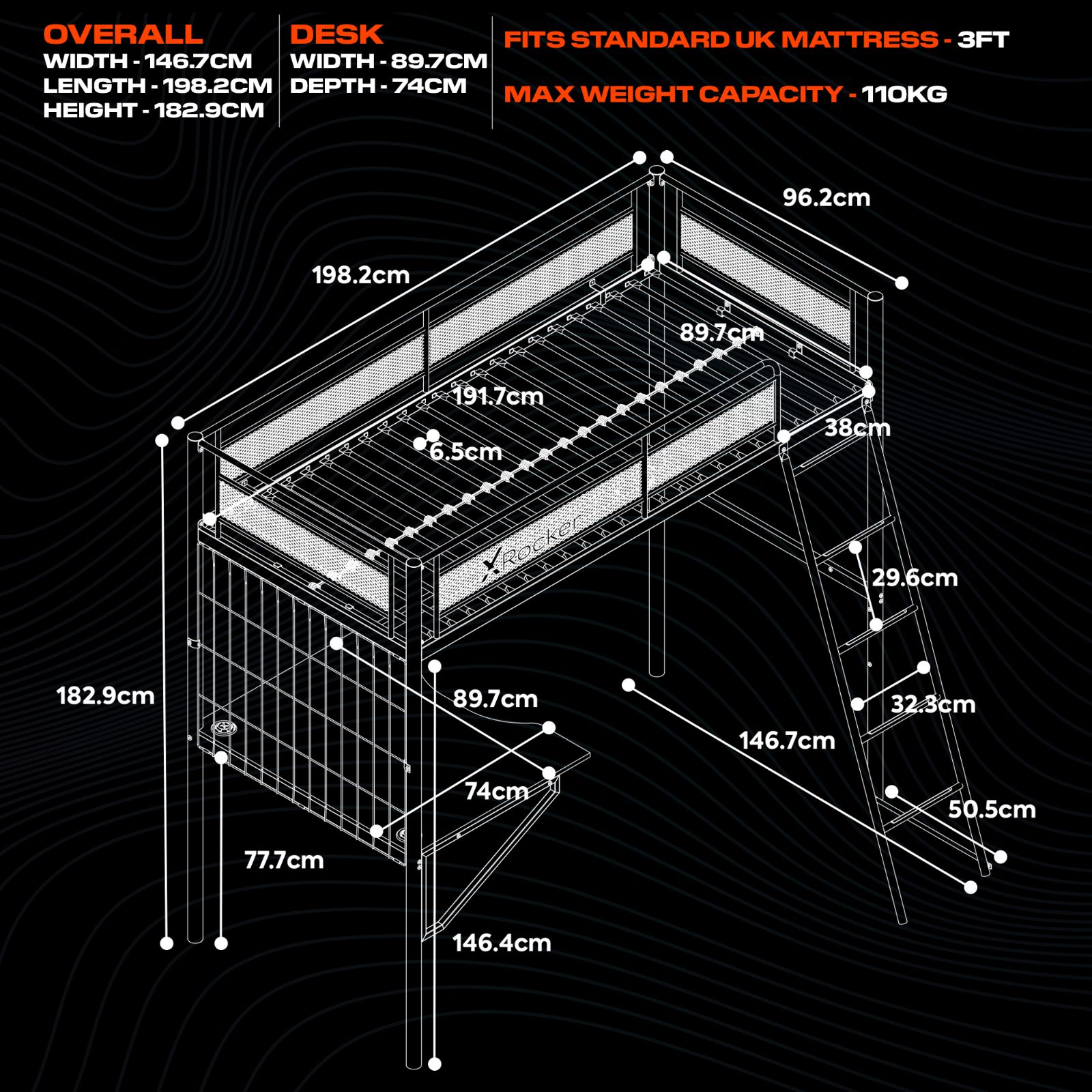 X ROCKER Icarus XL Single High Sleeper Bunk Bed Gaming Bed 3ft Loft Bed ...